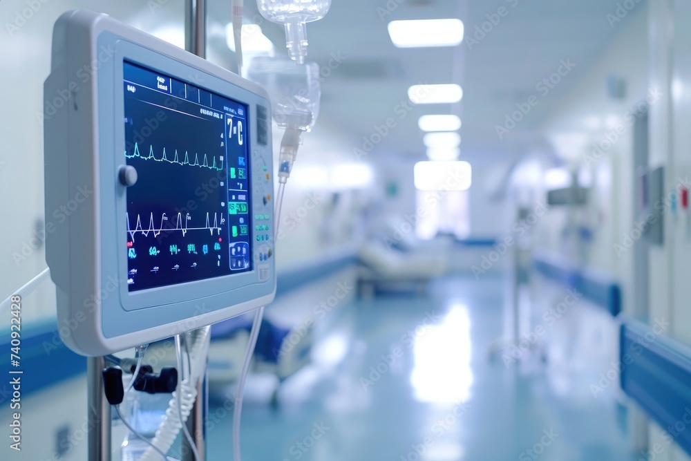 Hospital Room With Wall-Mounted Monitor, Heart monitor displayed in a ...