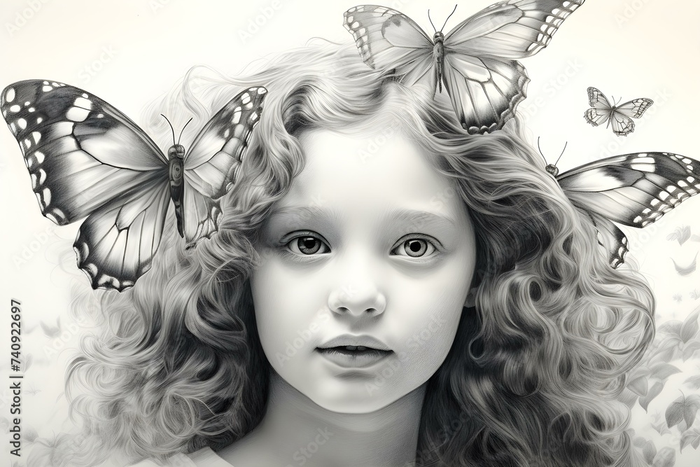 Child's Pencil Drawing of a Butterfly. Concept Nature, Art, Creativity ...