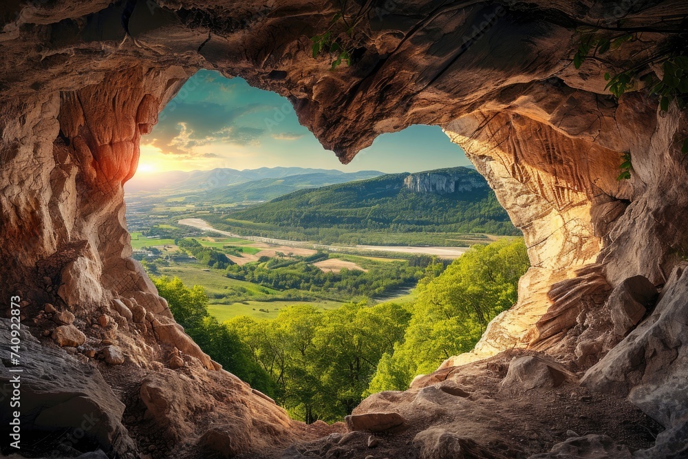 Captivating View of a Valley Seen Through a Cave Opening, Heart-shaped ...