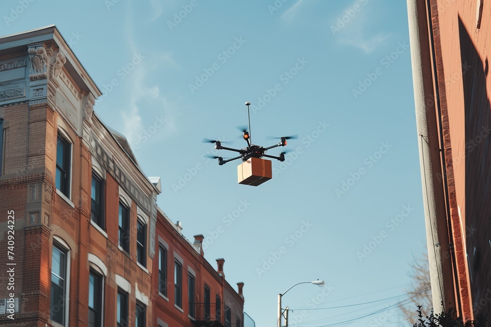 Smart package Drone Delivery smart gardening. Box shipping ai ...