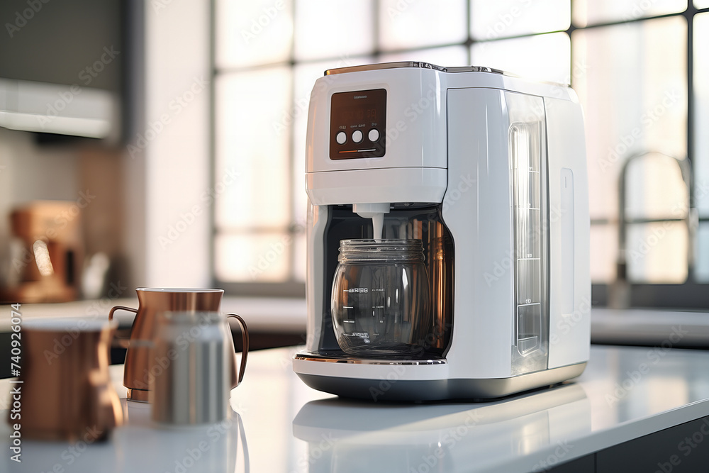 Modern Home Brewing Experience: Advanced Coffee Maker Banner Showcasing ...