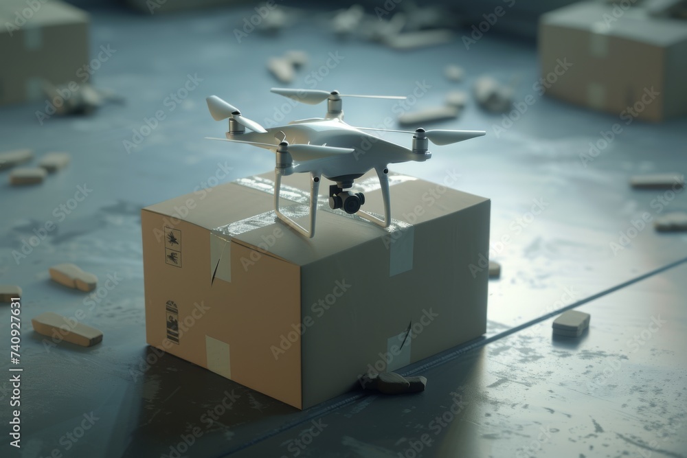 Smart package Drone Delivery drone docking stations. Box shipping tech ...