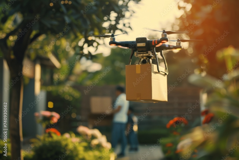 Smart package Drone Delivery ai explainability. Box shipping smart windows parcel network ...