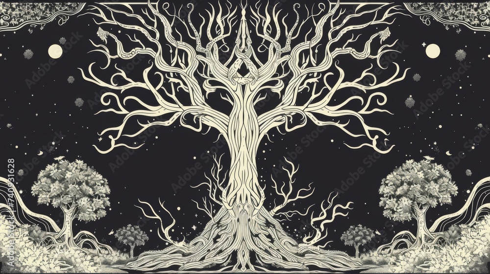 Stylized Portrait of Yggdrasil: The Norse Cosmic Tree of Life ...