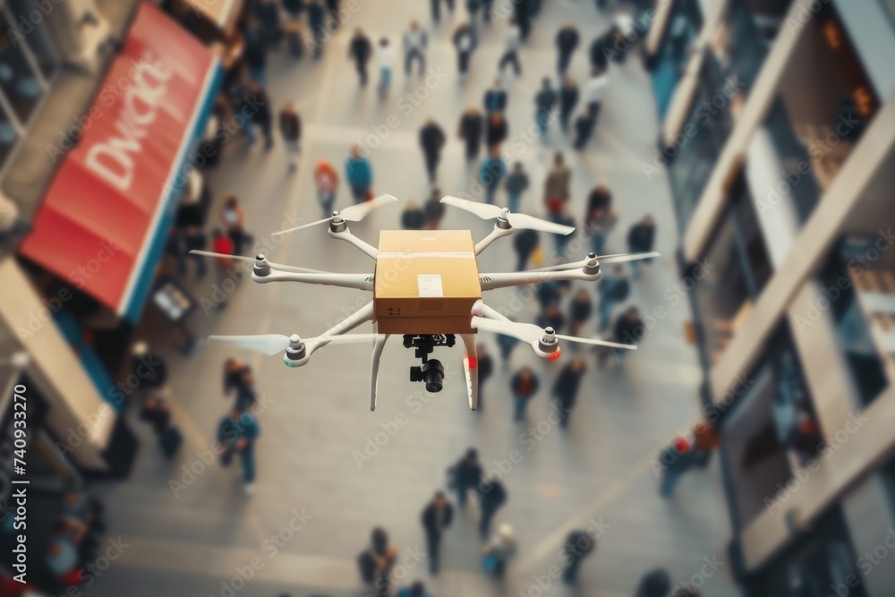 Smart package Drone Delivery smart job creation. Box shipping parcel ...