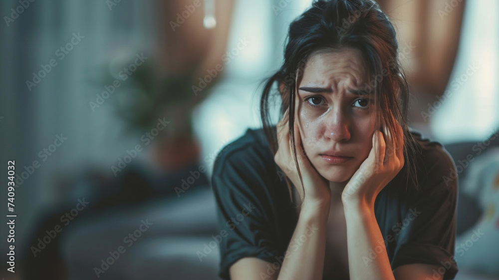 Mental health issues , depressed beautiful overthinking woman is ...