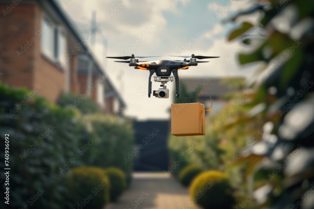 Smart package Drone Delivery virtual reality. Box shipping proof of ...