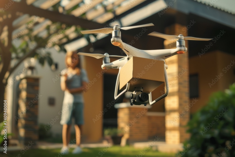 Smart package Drone Delivery suburban parcel delivery. Parcel solar ...