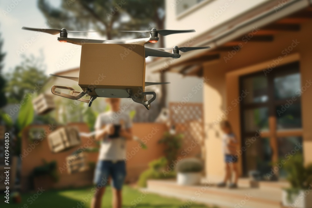 Smart package Drone Delivery drone delivery trials. Box shipping logistic parcel neural network ...