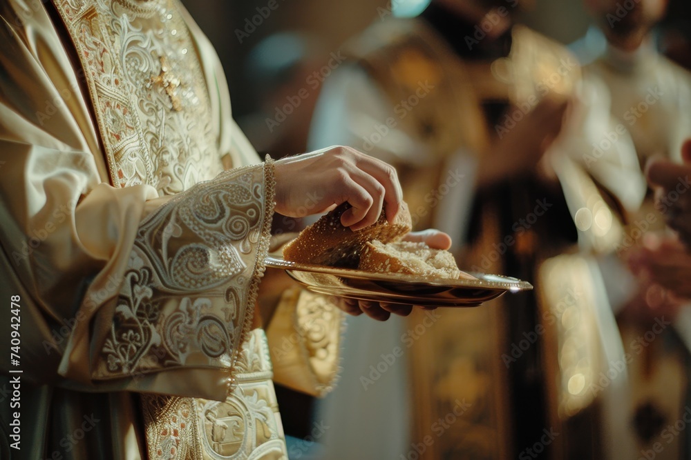During mass, the priest provides sacramental bread to the faithful ...