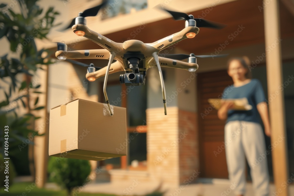 Smart package Drone Delivery wildlife monitoring drone. Box shipping ...