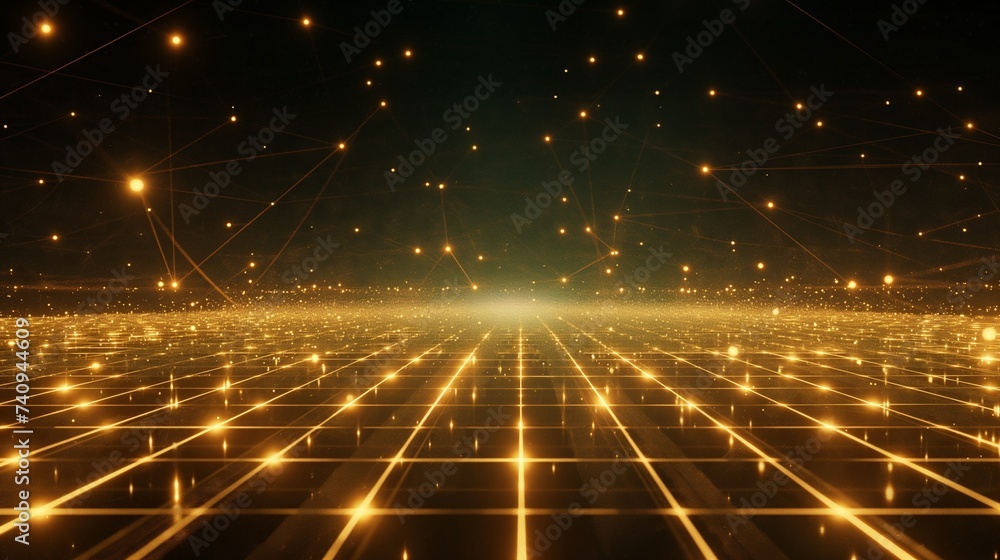 An illustration of a digital grid in three dimensions that stretches to ... An illustration of a digital grid in three dimensions that stretches to ...