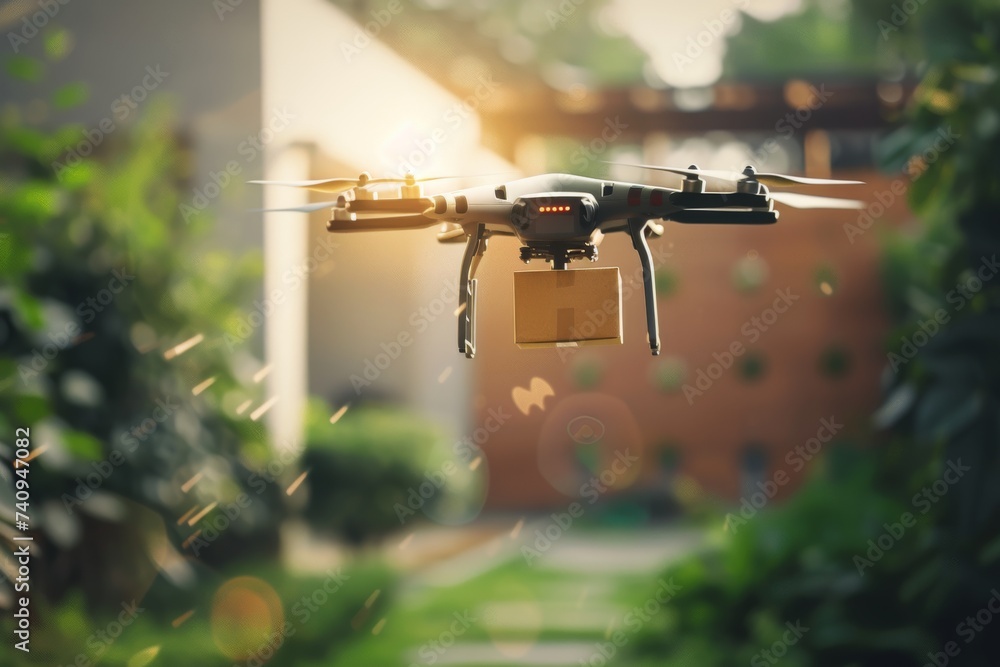 Smart package Drone Delivery parcel delivery hub. Box shipping drone ...