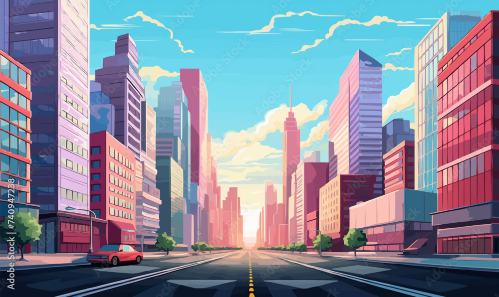 Street of skyscraper buildings background vector illustration Stock ...