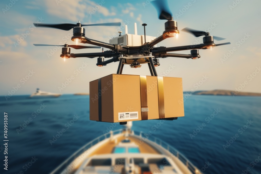 Smart package Drone Delivery internet of things. Box shipping cloud ...