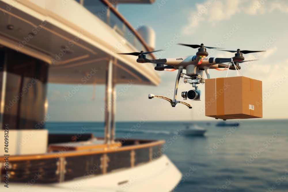 Smart package Drone Delivery fifth generation. Box shipping tech ...