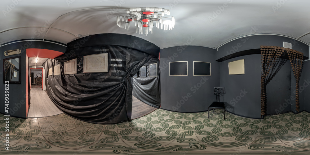 hdri panorama 360 degrees in interior of empty black room or gallary ...