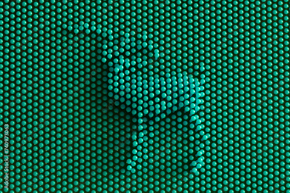 Physical pixel art - deer or moose. Lots of green pixel details. Symbolic abstract background or ...