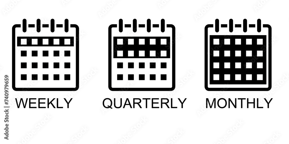 set of calendar. Weekly calendar. Quarterly calendar. Monthly calendar ...