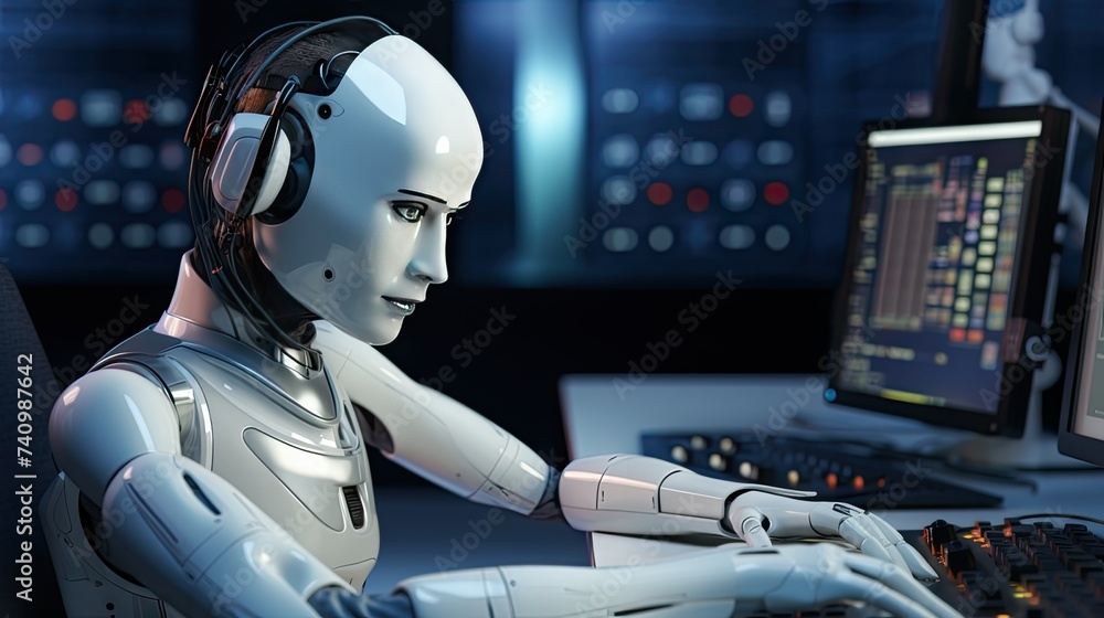 AI in Radio: Humanoid AI robot at the radio station studio, embodying the future of ...