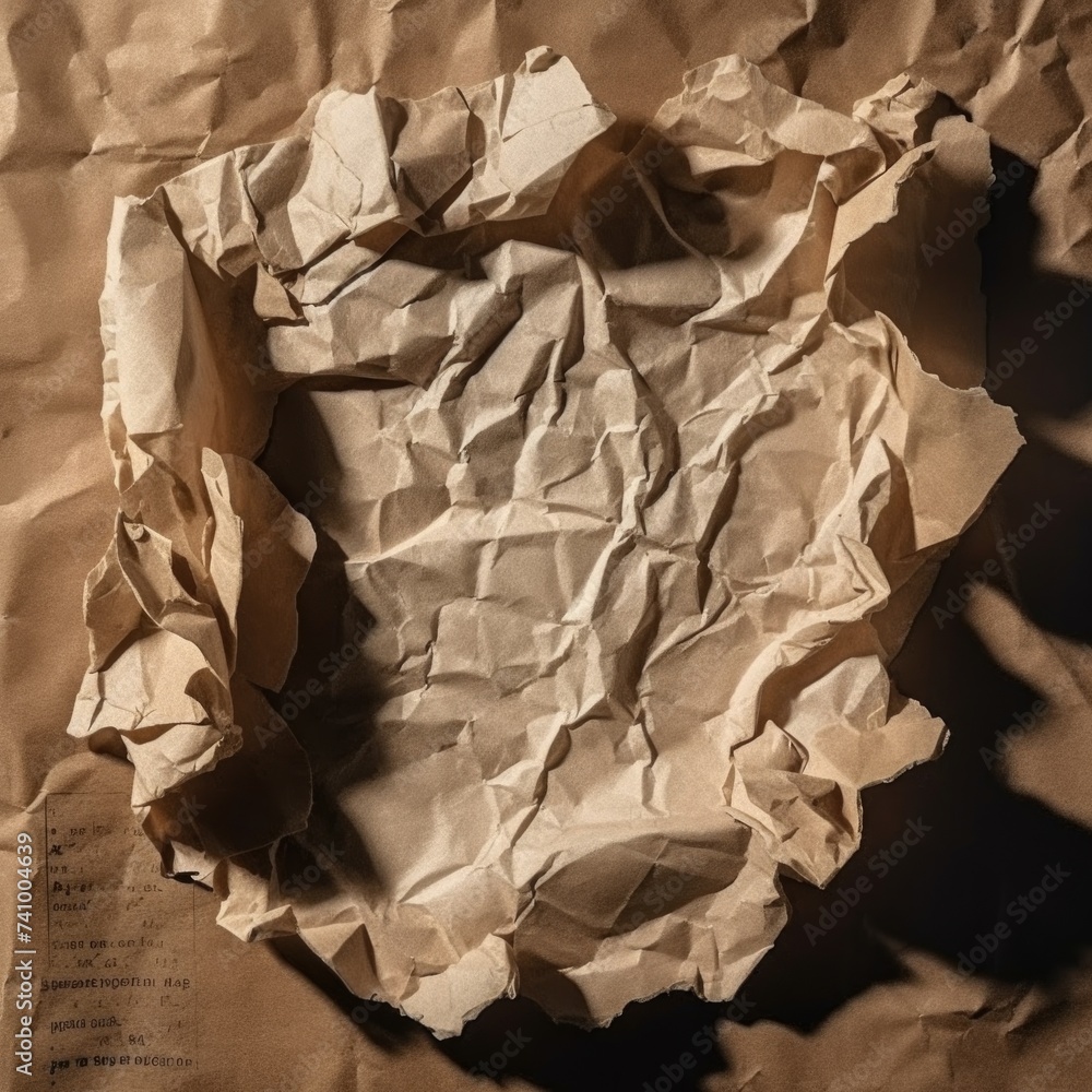 This image features a singular, crumpled piece of brown paper occupying ...