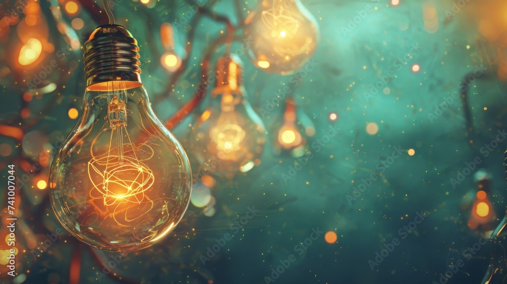 Glowing Edison Bulbs Concept - A magical array of Edison bulbs glow ...