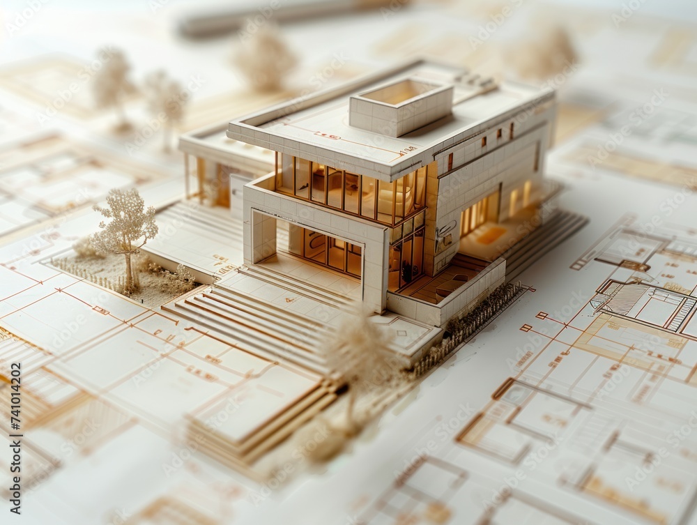 A detailed architectural model of a modern residential building ...