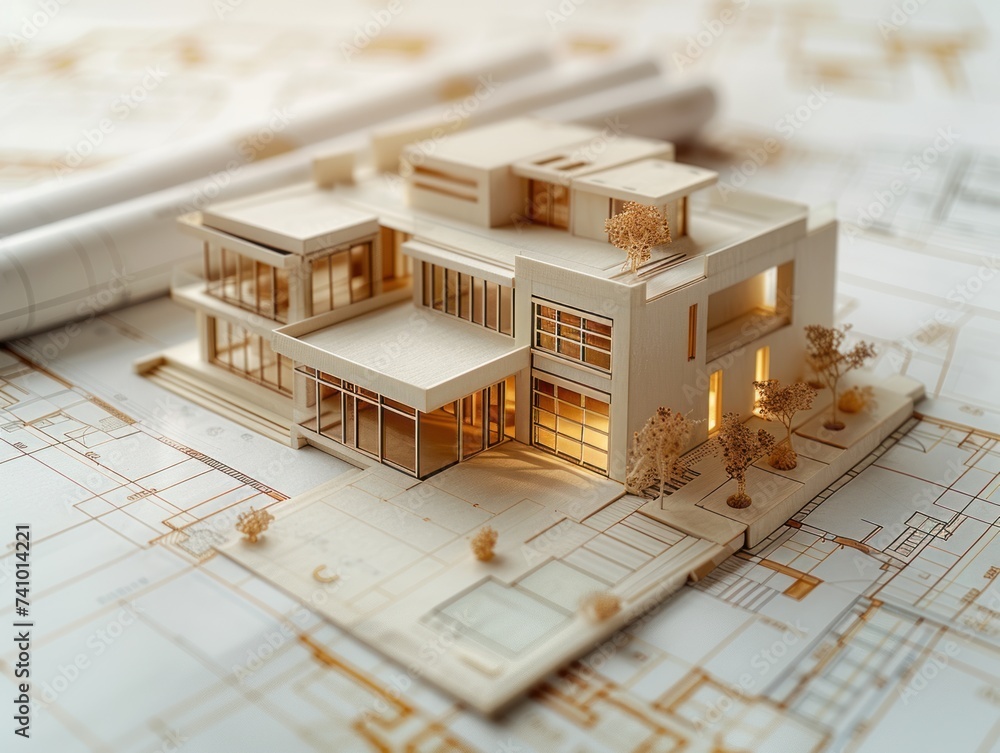 A detailed architectural model of a modern residential building ...