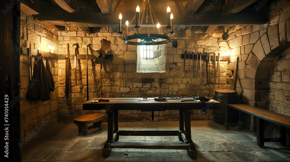 Torture room of the medieval Inquisition period Generative AI ...