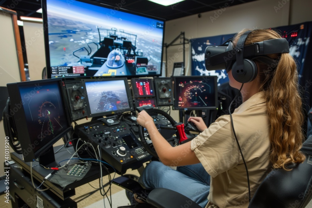 Youthful Pilot Training in VR - A young trainee immerses in a virtual ...