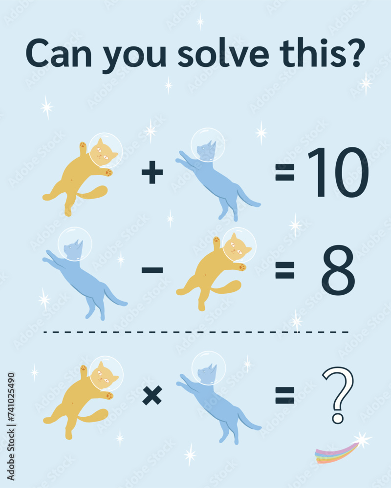 Cat Math riddle for kids and adults. Picture equations, fun picture ...