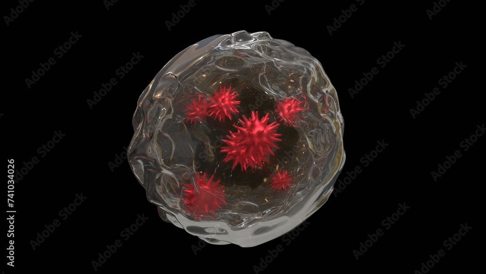 Bacteria, zombie virus , microbes preserved in thawing ice. Microscopic ...