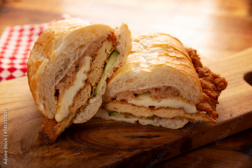 Mexican Torta de Milanesa. Sandwich made with bolillo bread, telera or ...