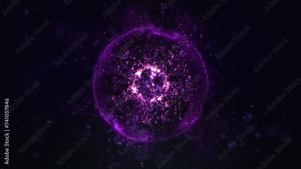 Movement of luminous violet particles and stars to the center of the ...