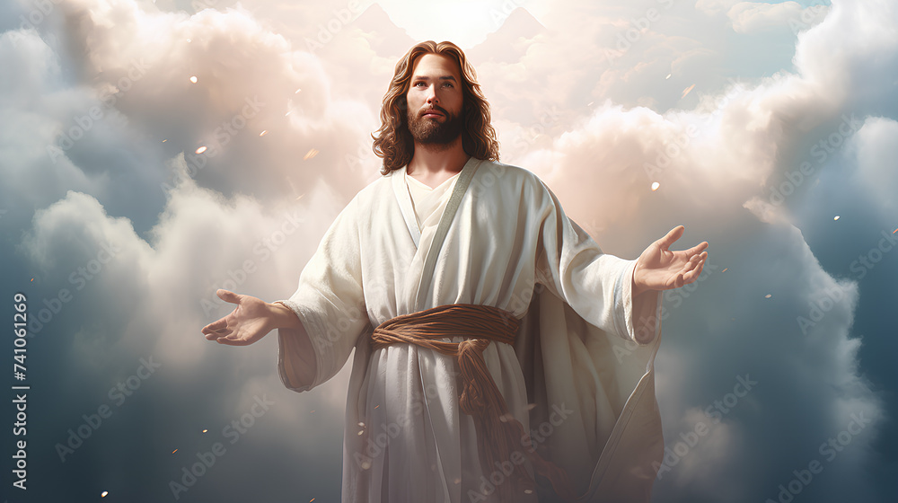 Jesus Christ is coming on the clouds. Second coming of Jesus Christ ...