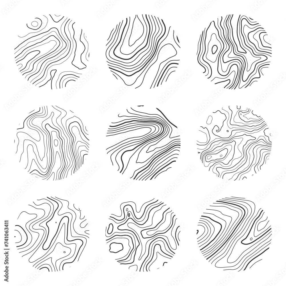 Topographic map with contour lines. Geographic terrain grid, relief ...