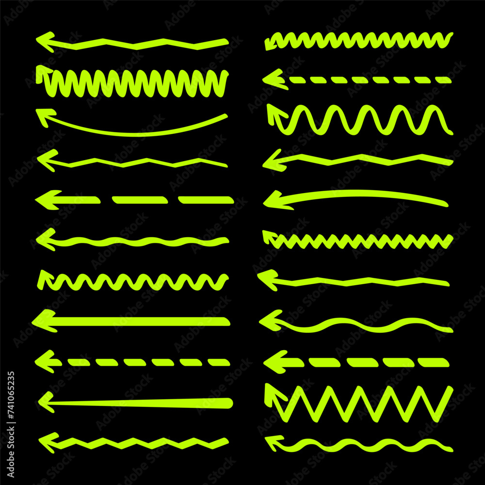 Hand drawn arrows, highlighter lines. Marker stroke, brush pen drawn ...
