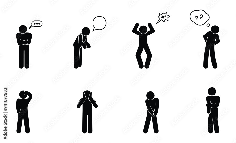 people talking icon, bubble for text, stick figure human silhouette ...