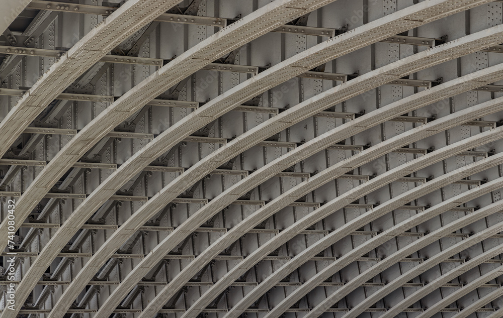 View of Structure and beams under the Curved steel Bridge. Framework ...