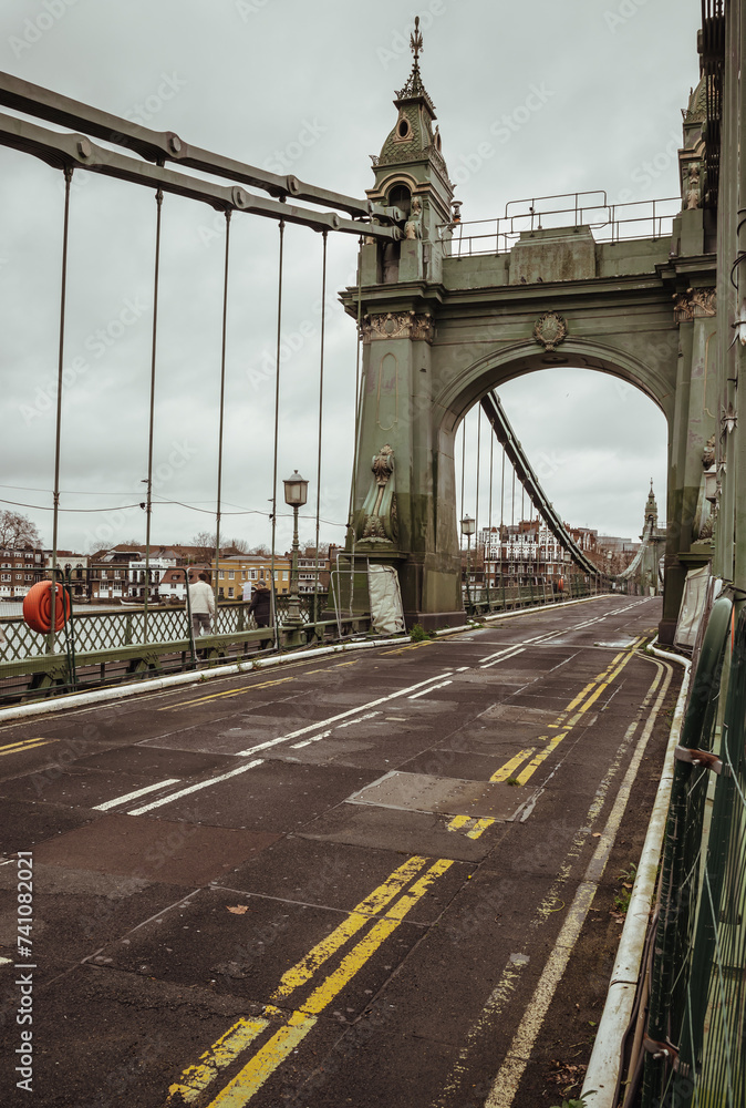 Hammersmith Bridge over the River Thames. One of the world's oldest ...