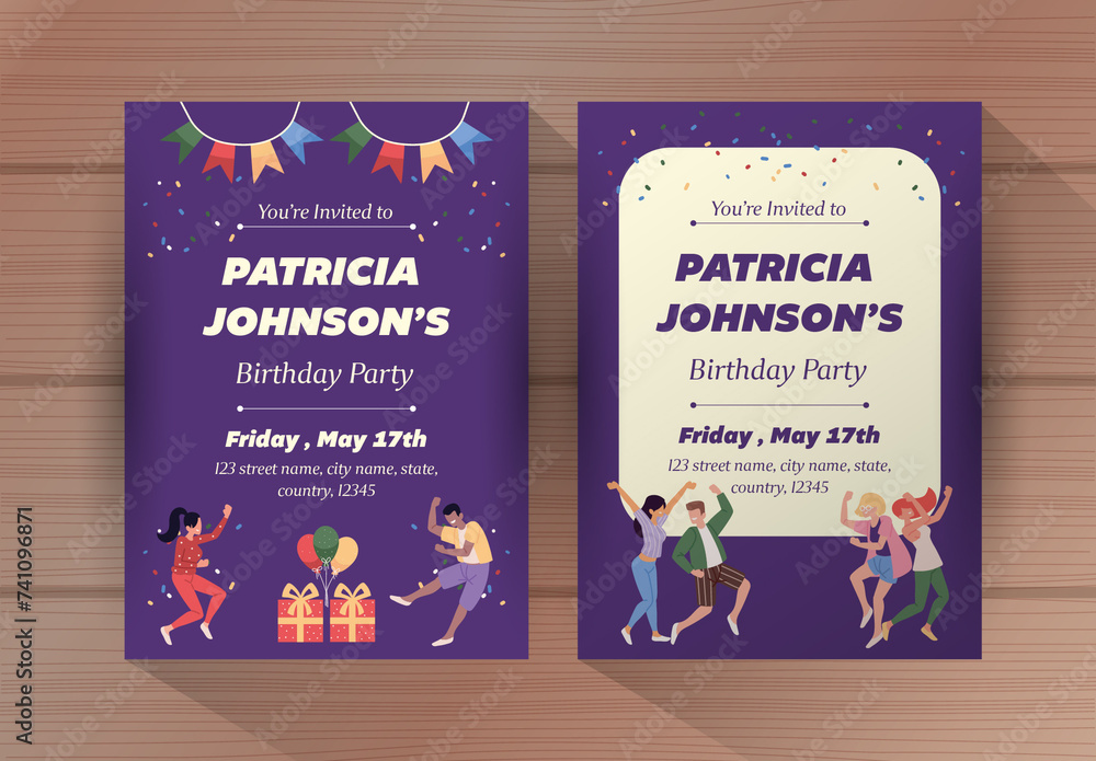 Cartoon Party Invitation Vertical Stock Template | Adobe Stock