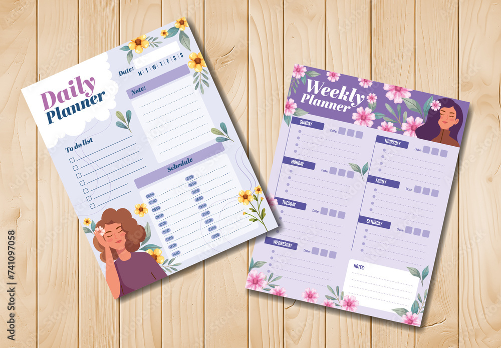 Purple Flower Planner Stock Template | Adobe Stock