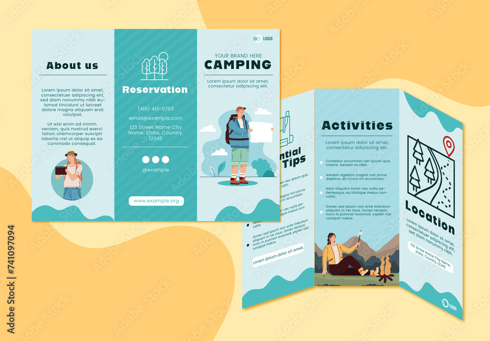 Blue Teal Illustrated Outdoor Adventure Camping Brochure Template Stock ...