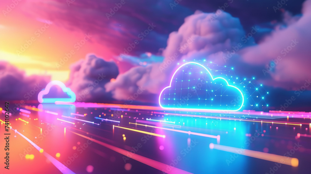 "Digital Dreamscape: Cloud Computing Concept- holographic pattern ...