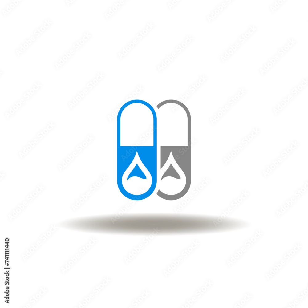 Vector illustration of pill capsules with drop liquid. Icon of GERD ...