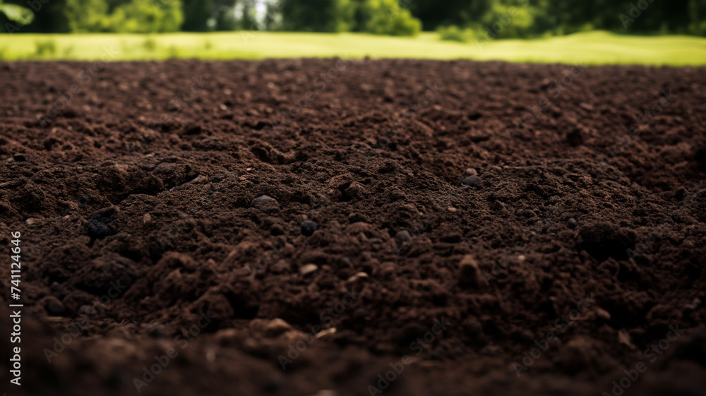 tamped down topsoil ready for garden planting; springtime agricultural ...