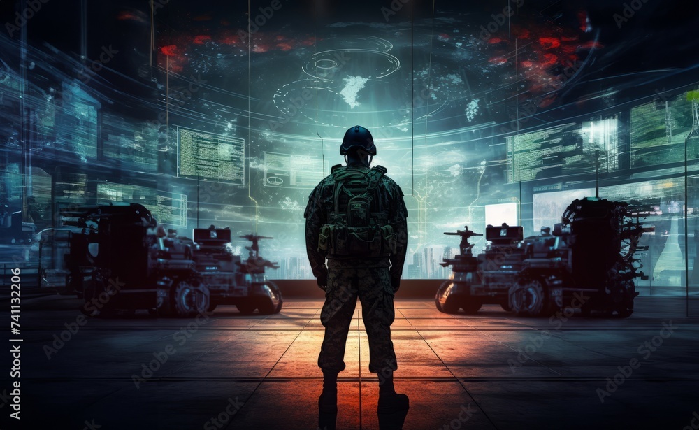 A special soldier is depicted observing the wartime situation and the ...