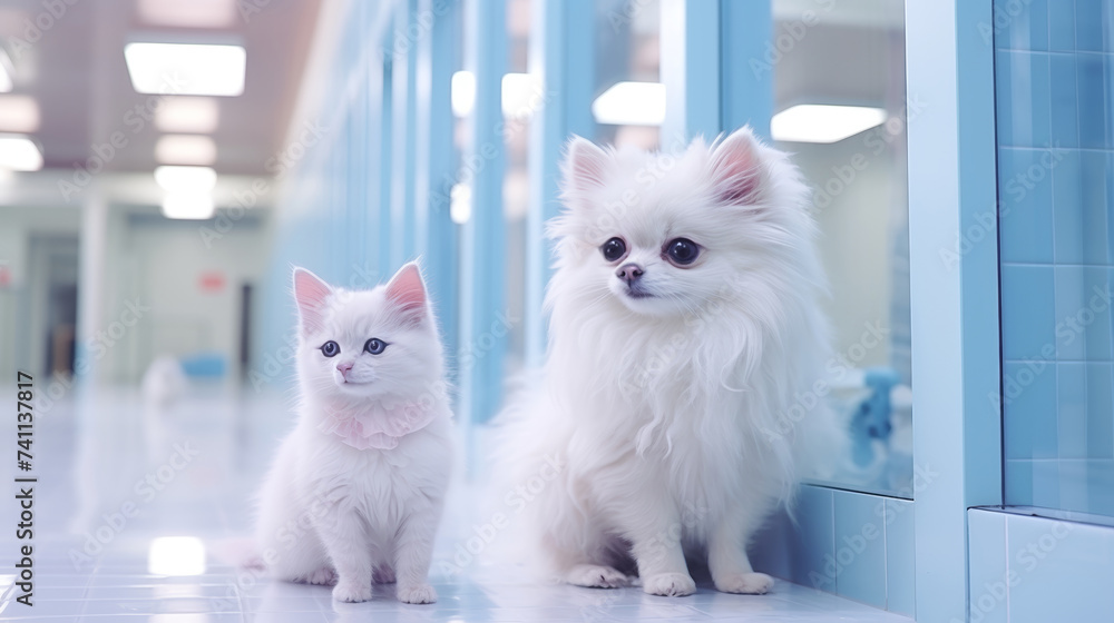Dog and cat vaccination. Pets waiting for rabies prevention injections ...