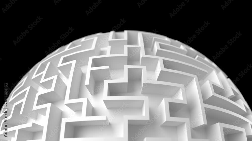 spherical maze rotation 3d animation. Can be used to represent problem ...