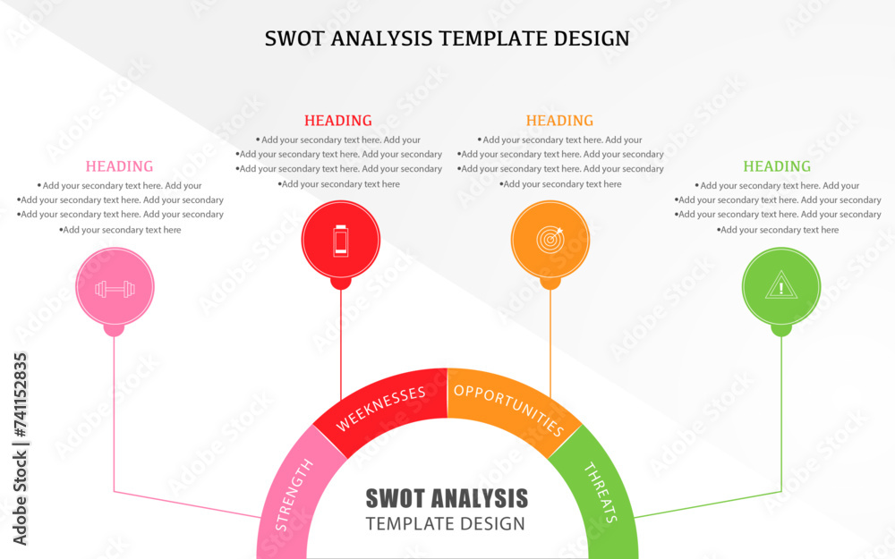 Half circle swot analysis infographic template design, editable ...